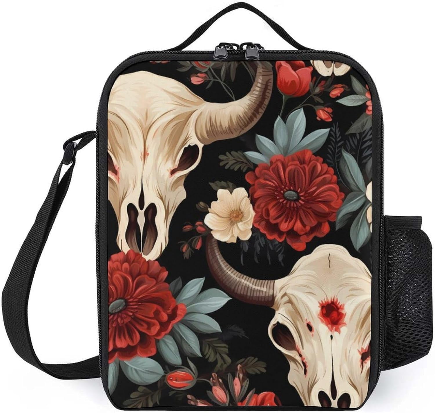 Bull Skull Insulated Lunch Bag Portable Lunch Box Lunch Tote Bag with ...