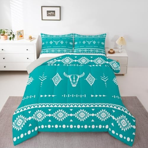 Bull Skull King Size Comforter Set, Western Cowboy Bedding Set for Boys ...