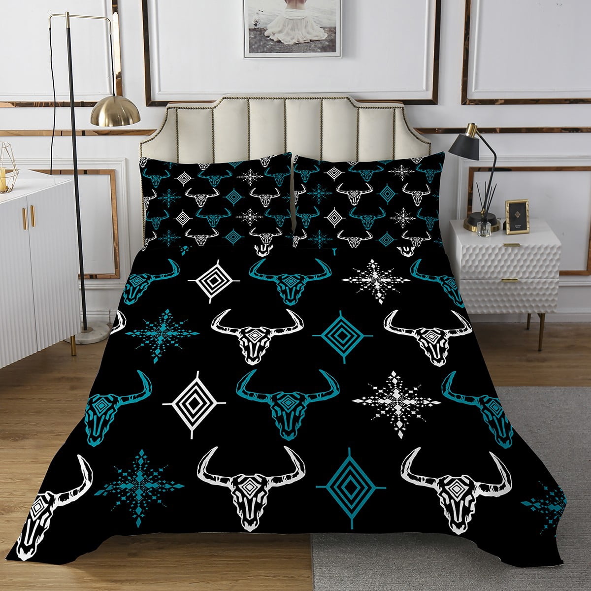 Bull Skull Quilt Set King Western Boho Bedspread Set For Adult Men ...