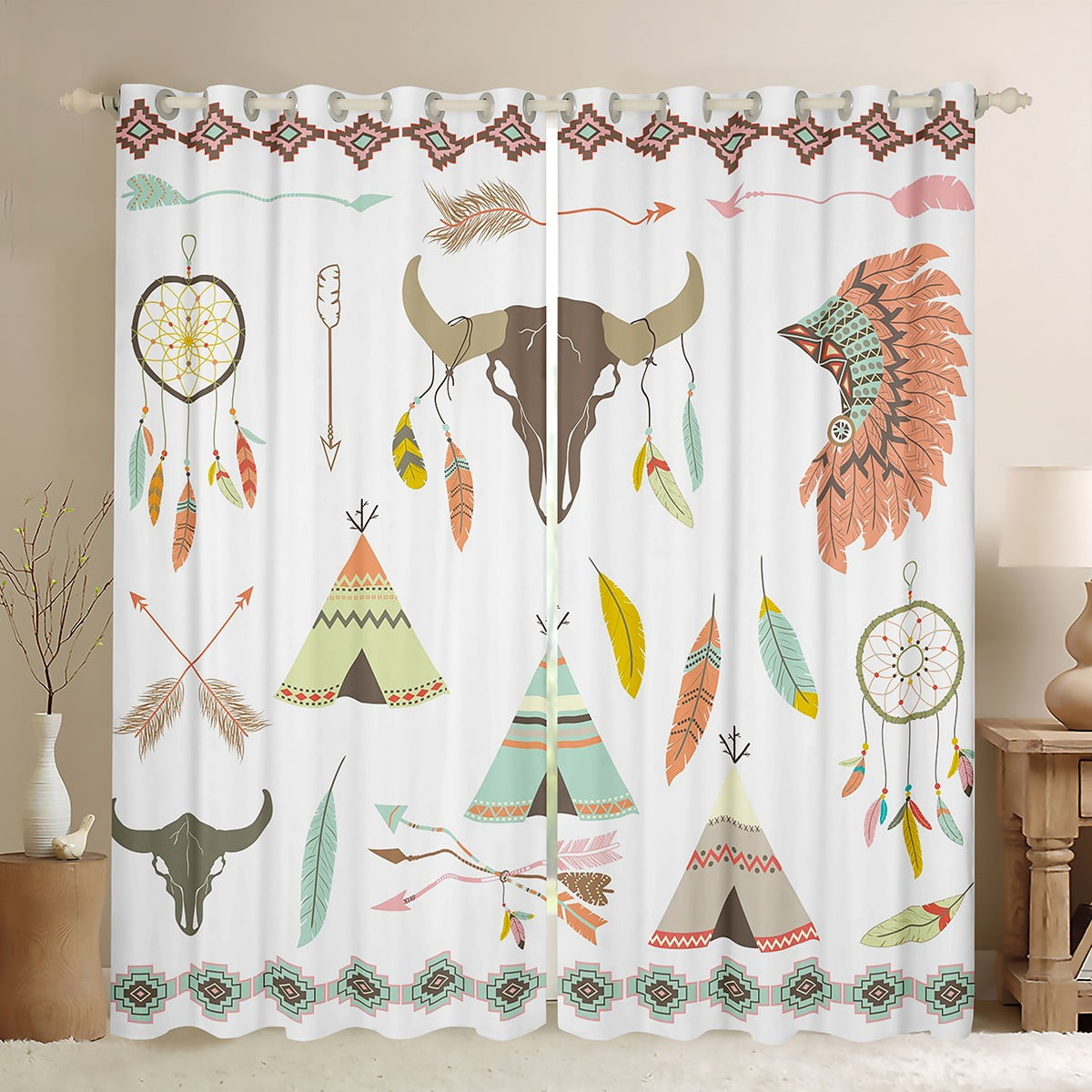 Bull Skull Western Curtains & Drapes Exotic Dream Catcher Curtains ...