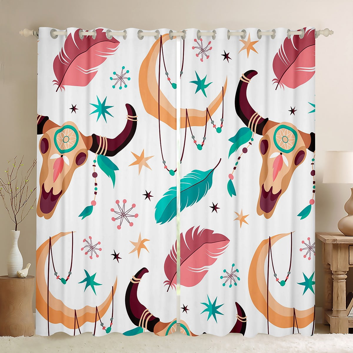 Bull Skull Western Curtains & Drapes Exotic Moon Dream Catcher Curtains ...