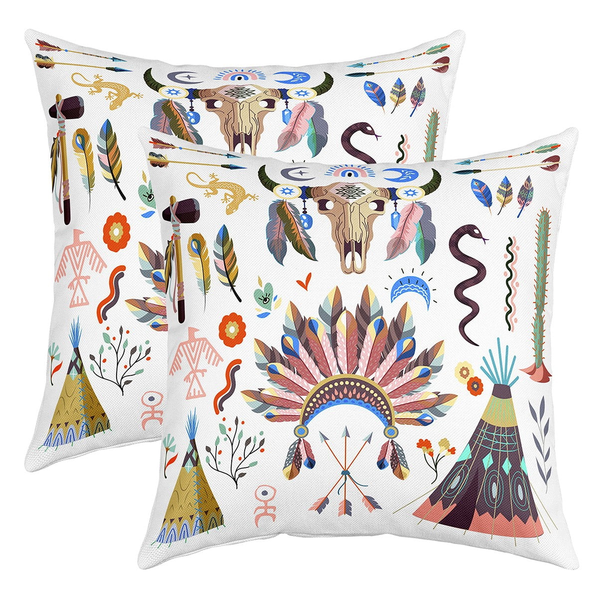Bull Skull Western Cushion Covers,Exotic Tribal Tent Cushion Cases,Boho ...