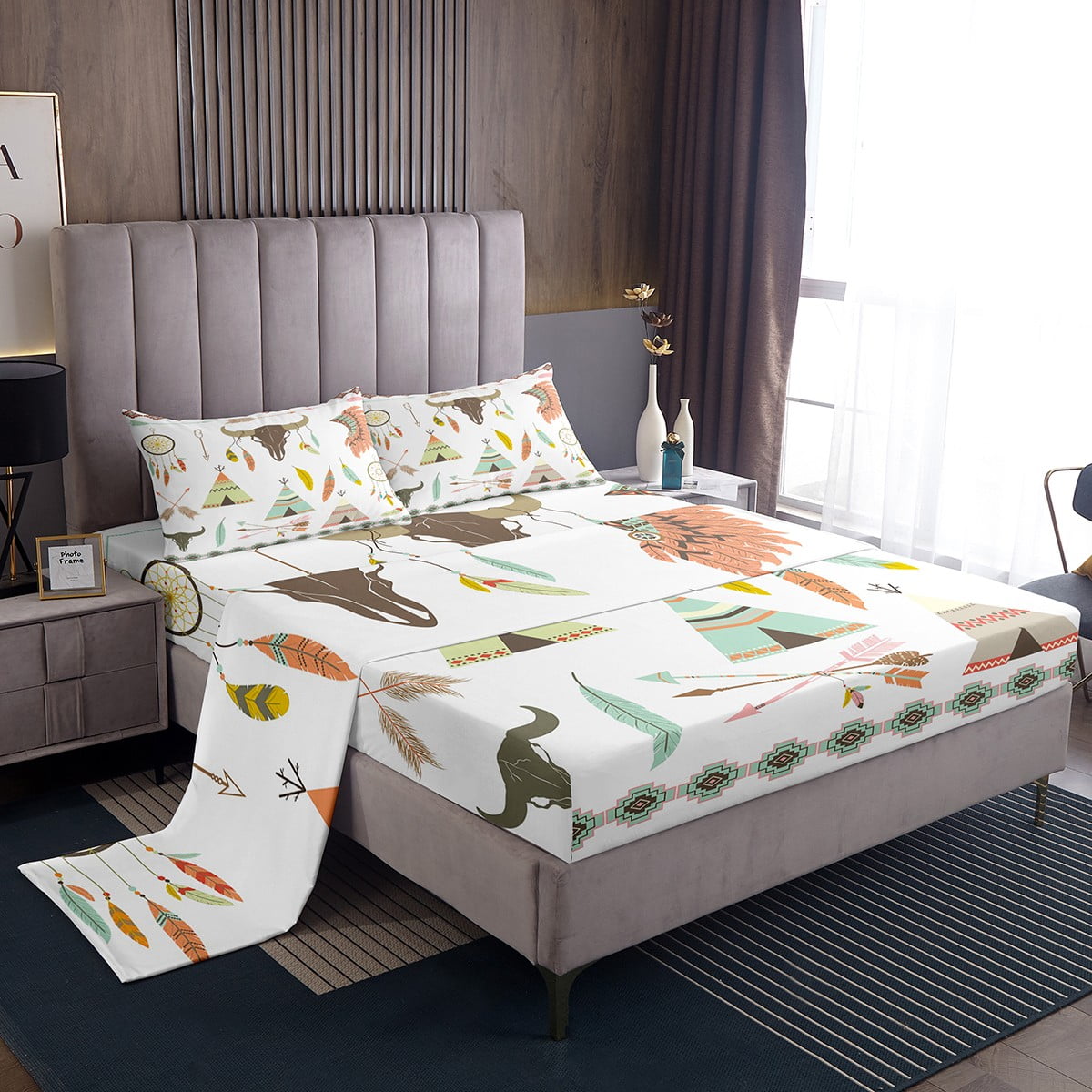 Bull Skull Western Sheet Set Exotic Dreamcatcher Sheets,Feather Bed ...