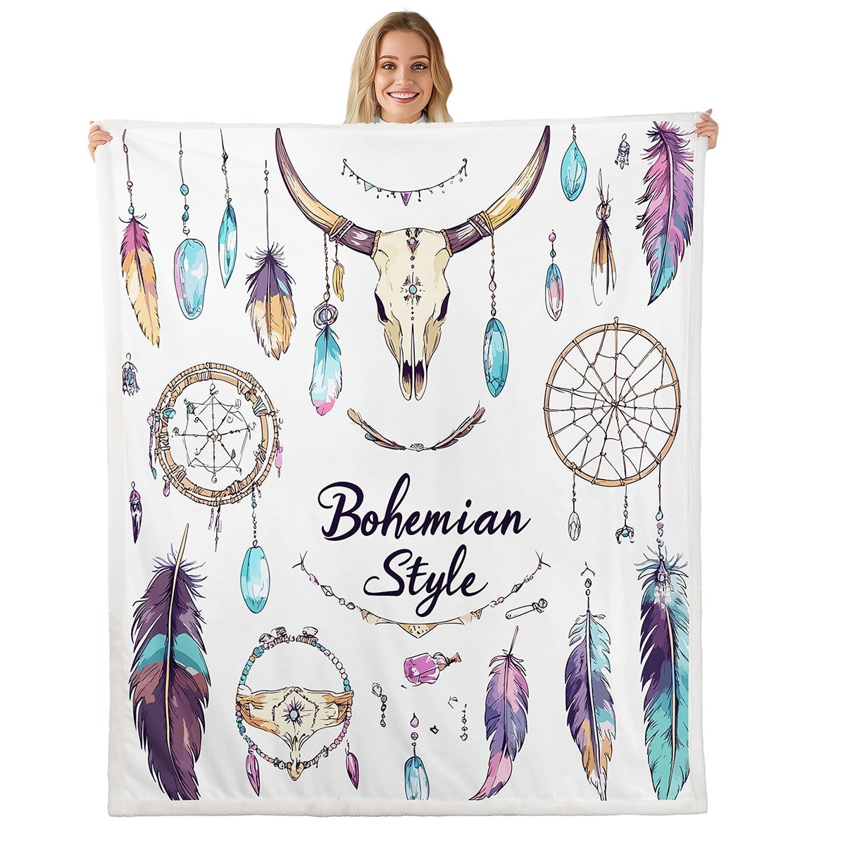 Bull Skull Western Throw Blanket Exotic Dream Catchers Fleece Blanket ...