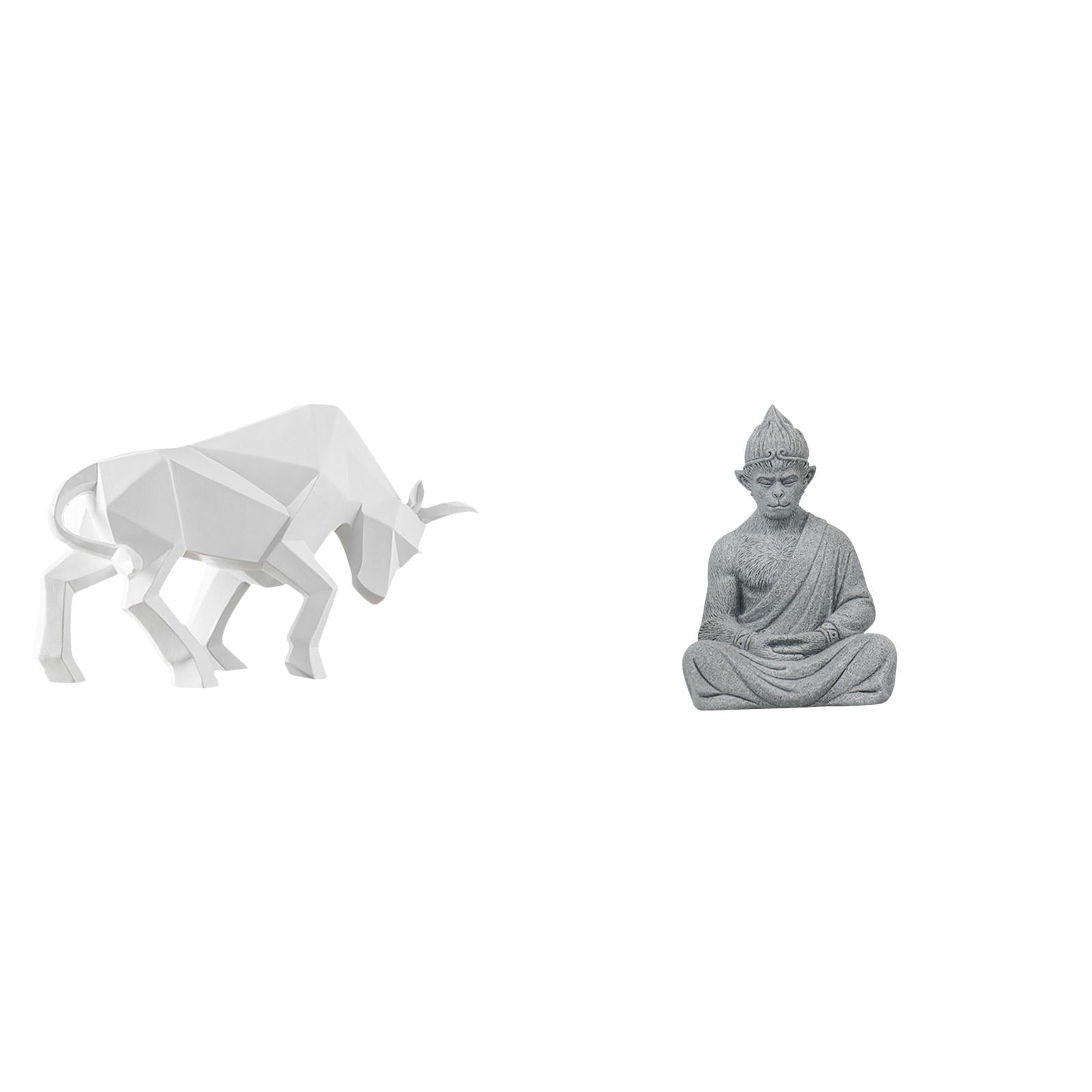 Bull Statue Monkey Buddha Sculpture Resin Material for Office Tabletop ...
