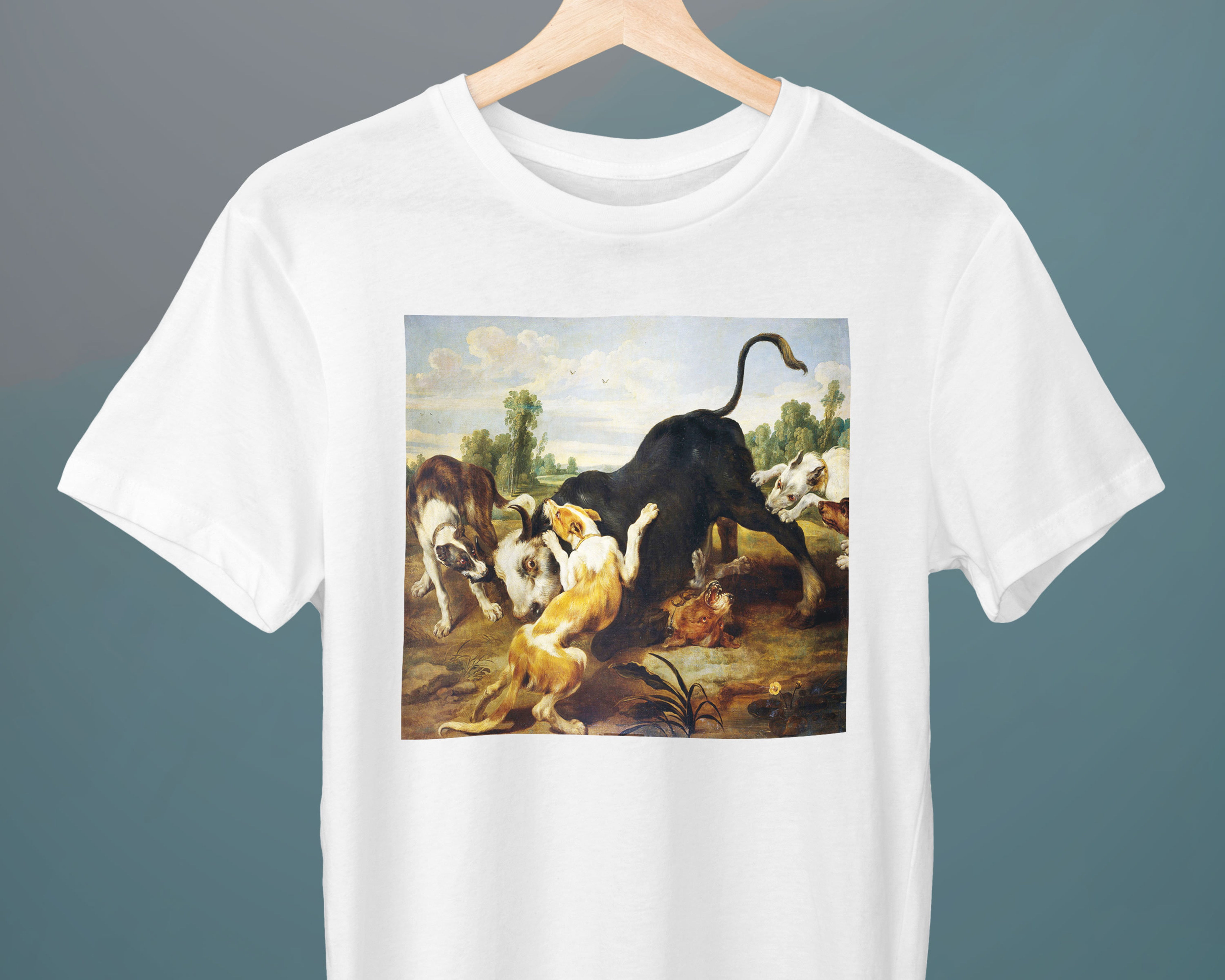 Bull Subdued by Dogs, Paul de Vos Painting, Unisex T-Shirt, Art T-Shirt ...