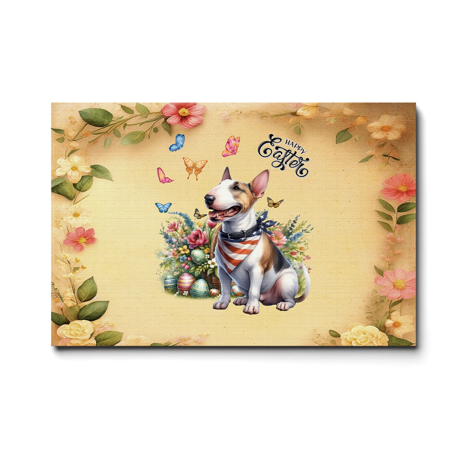 Bull Terrier Celebrates Spring and Enjoys a Happy Easter Horizontal ...