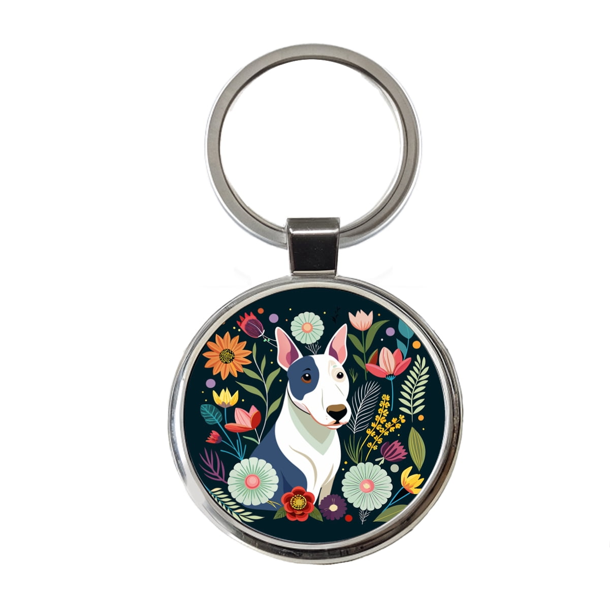 Bull Terrier Dog Floral Flowers Metal Round Keychain - Walmart.com