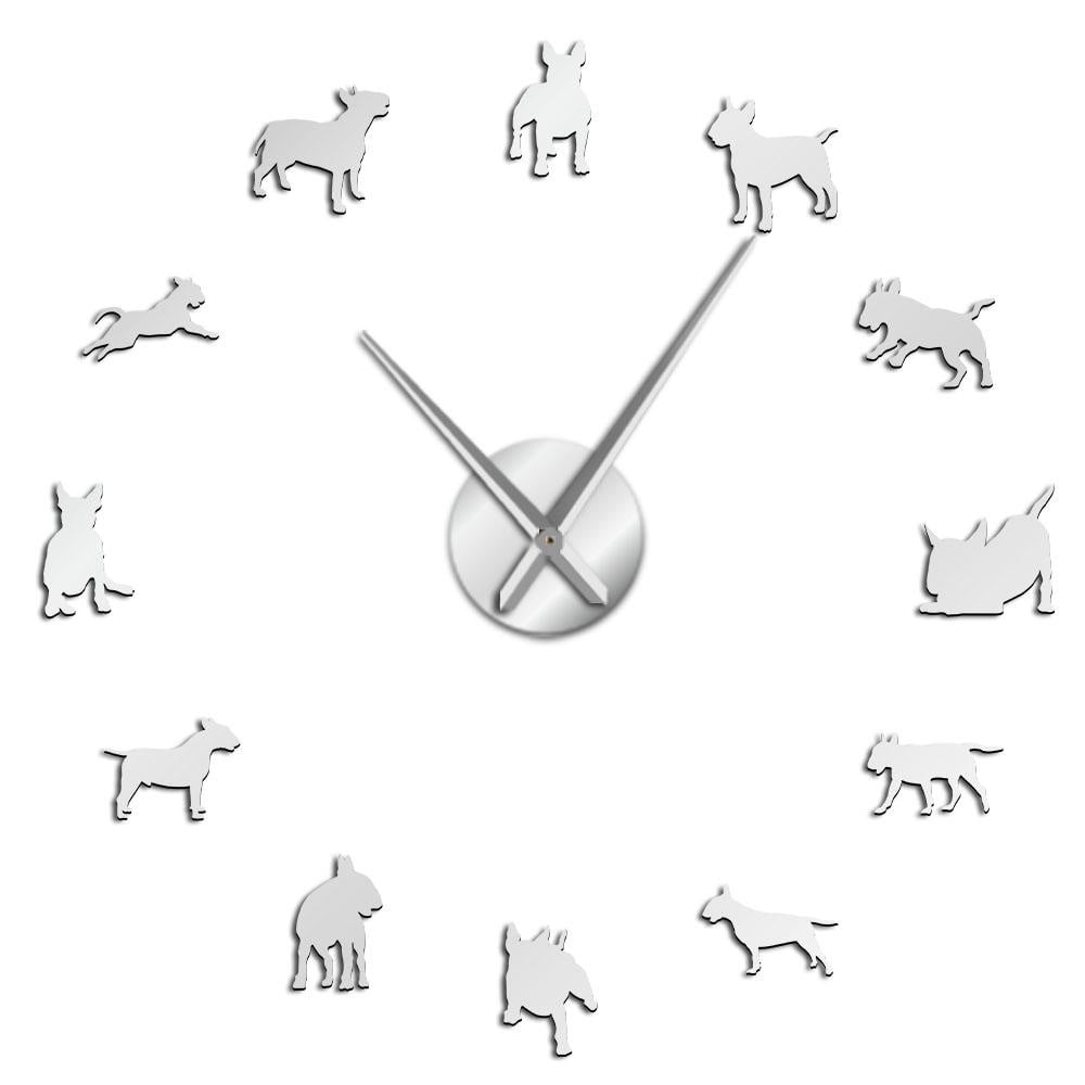 Bull Terrier Dog Frameless Wall Clock Stickers, DIY Modern Decorative ...