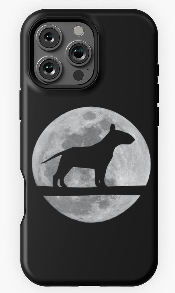 Bull Terrier Dog Night Moon Art Phone Case for iPhone 11 12 13 14 15 16 ...