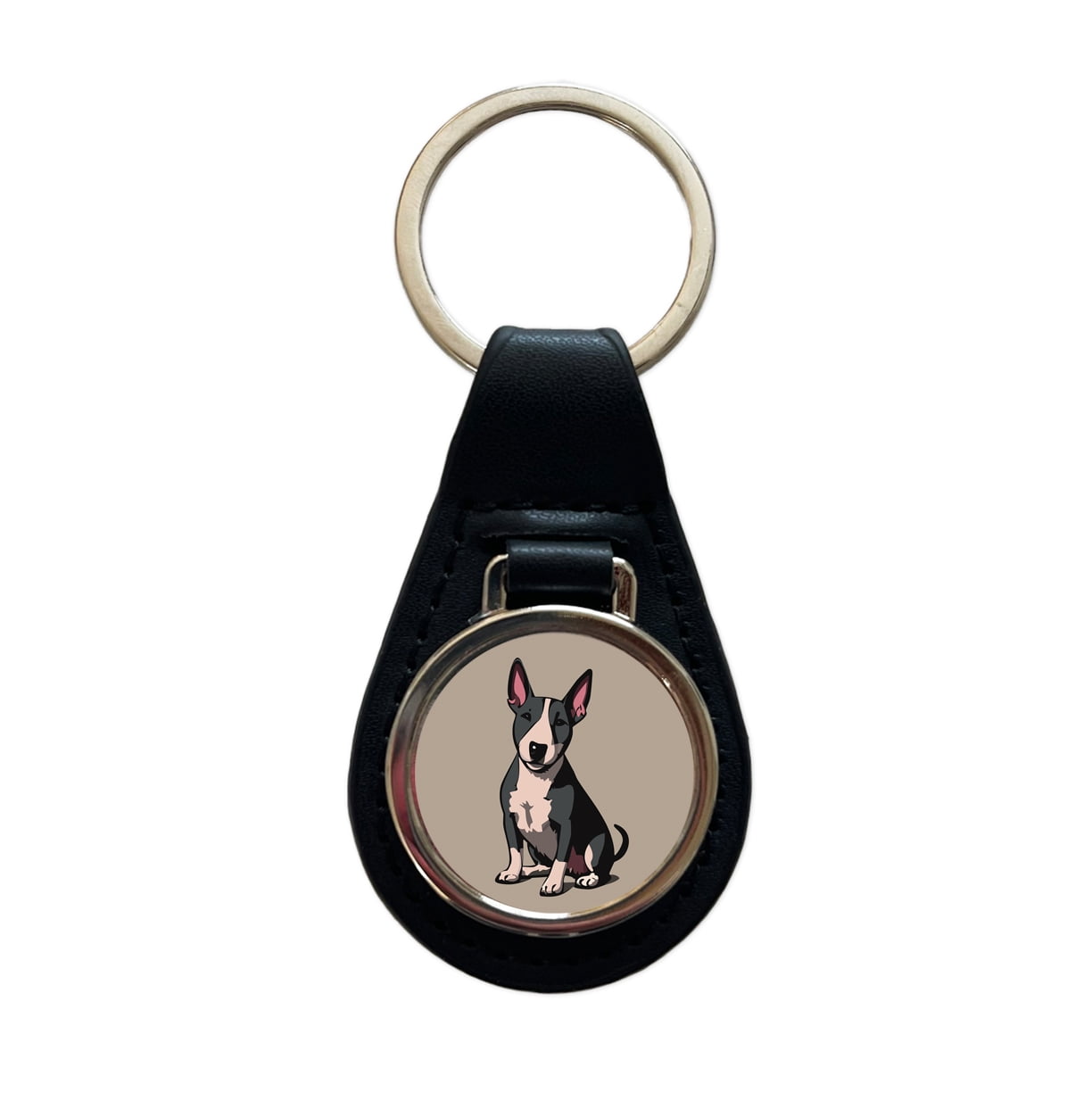 Bull Terrier Dog Sitting Metal Black Leather Keychain - Walmart.com