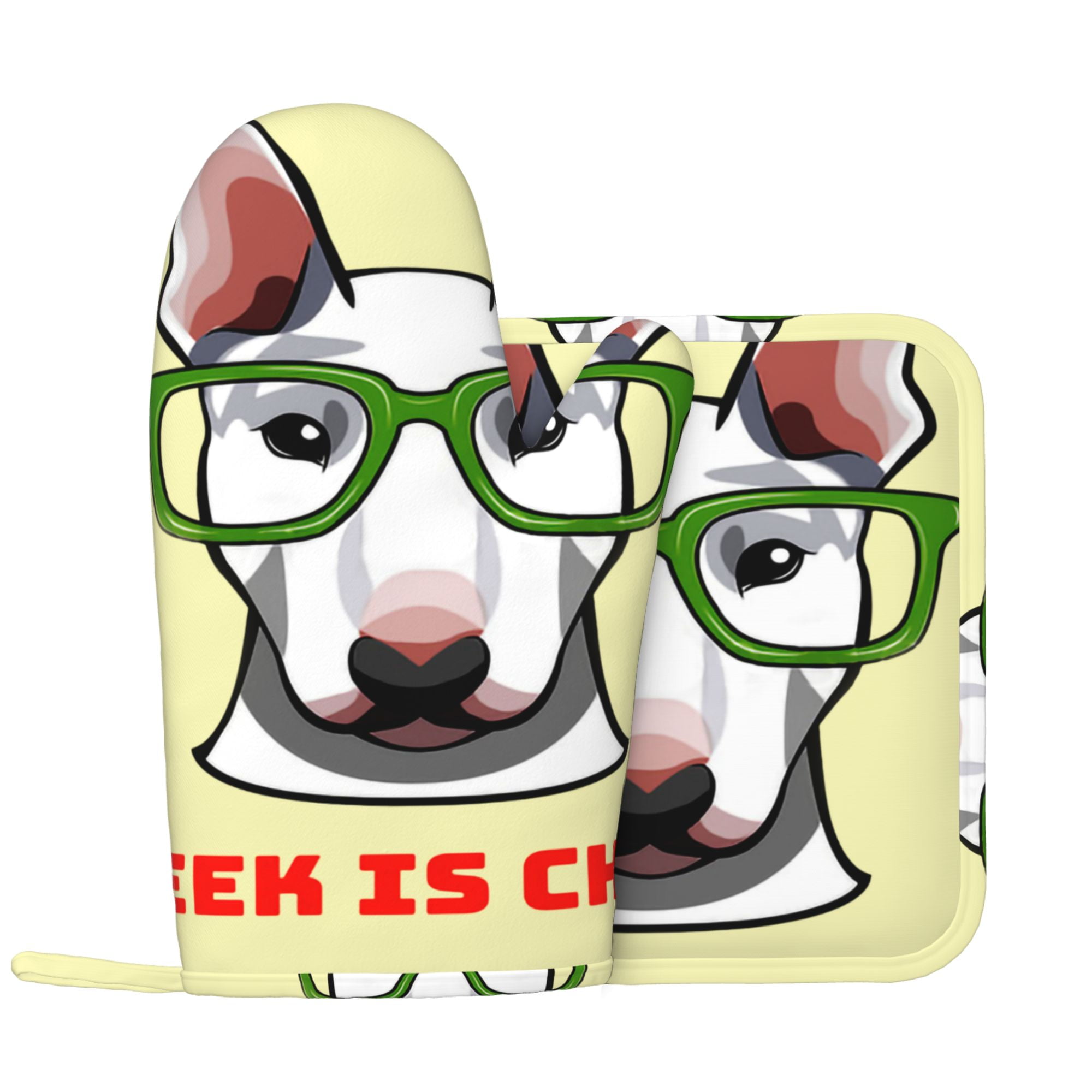 Bull Terrier Geek Dog in Smart Glasses Portrait is chic Oven gloves ...