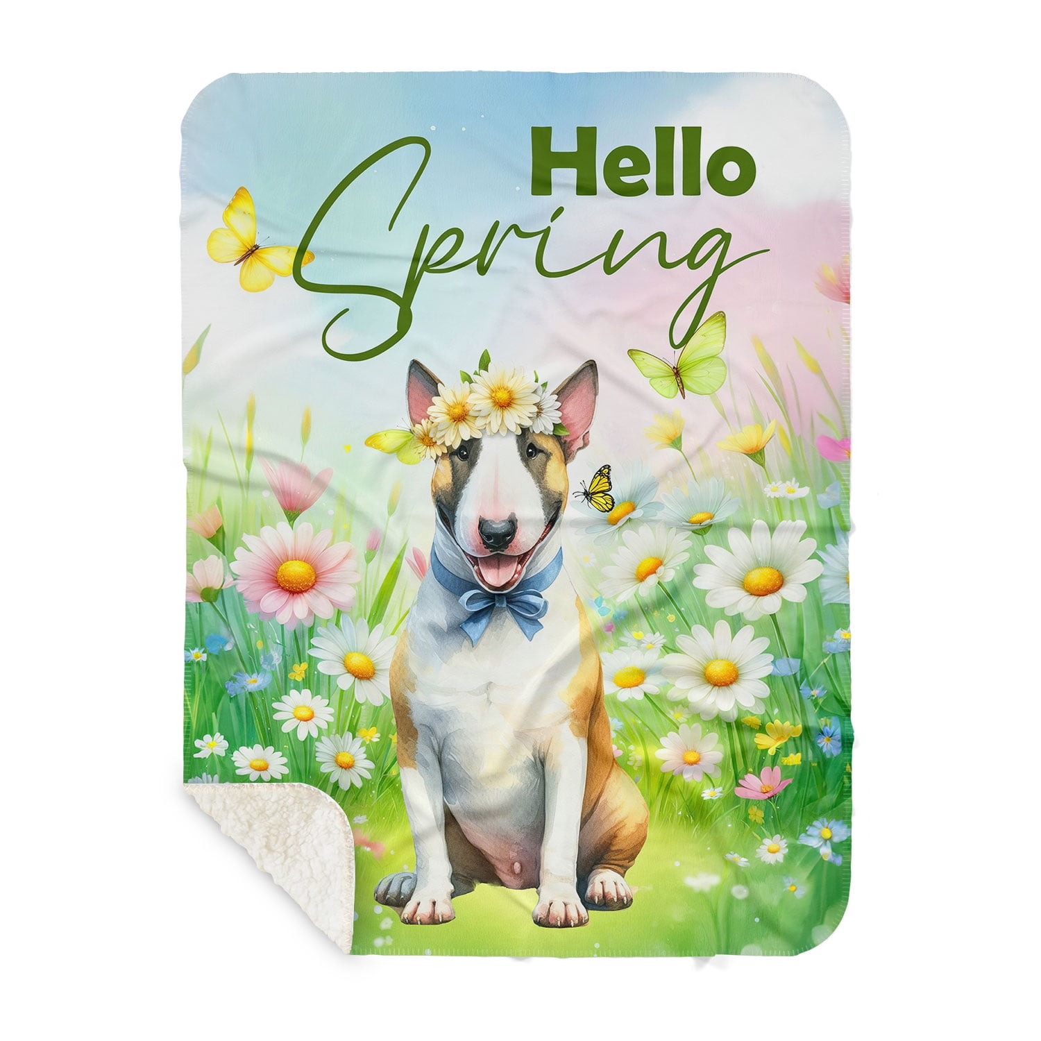 Bull Terrier Hello Spring Time Flower Floral Nature Cozy Sherpa Blanket ...
