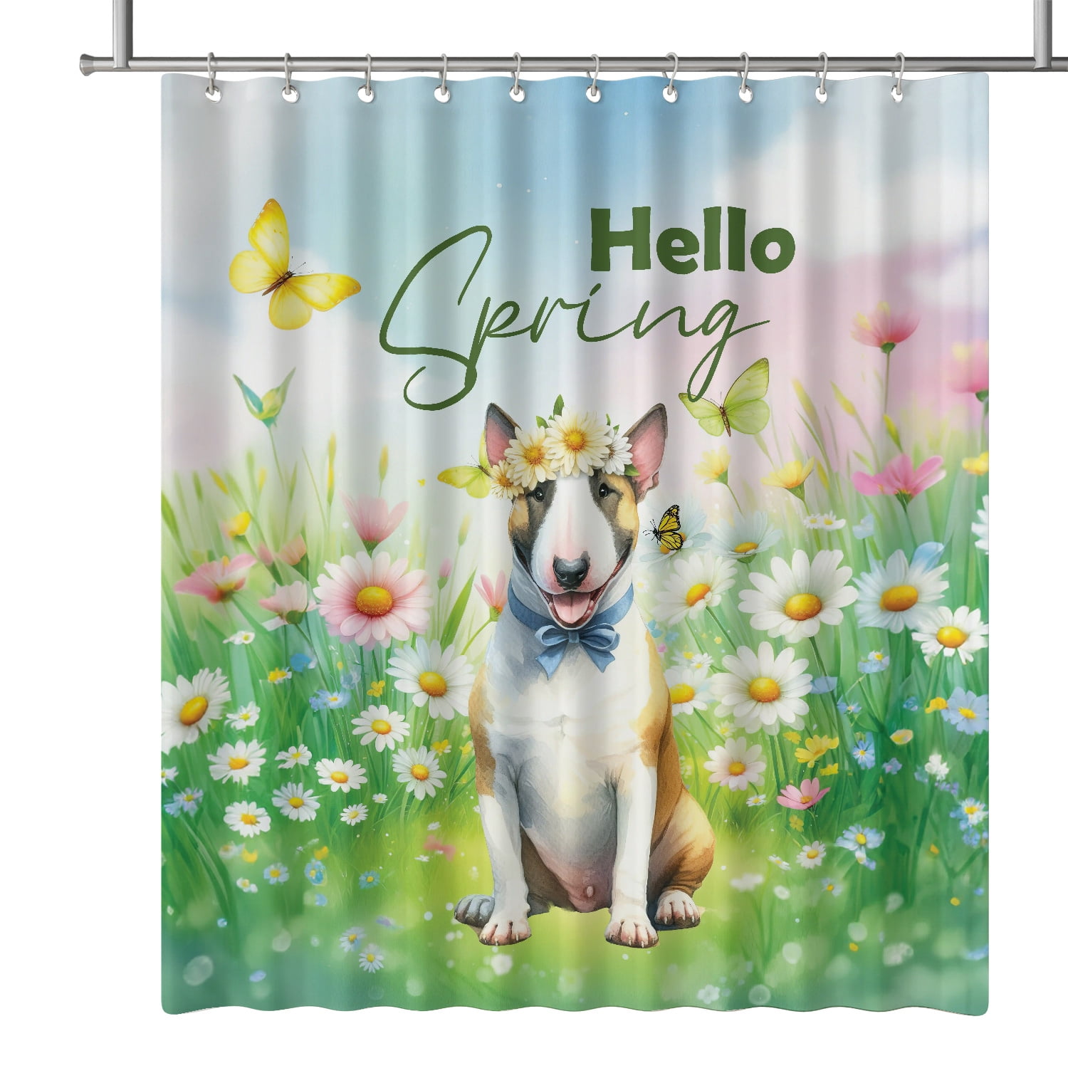 Bull Terrier Hello Spring Time Flower Floral Nature Shower Curtain ...