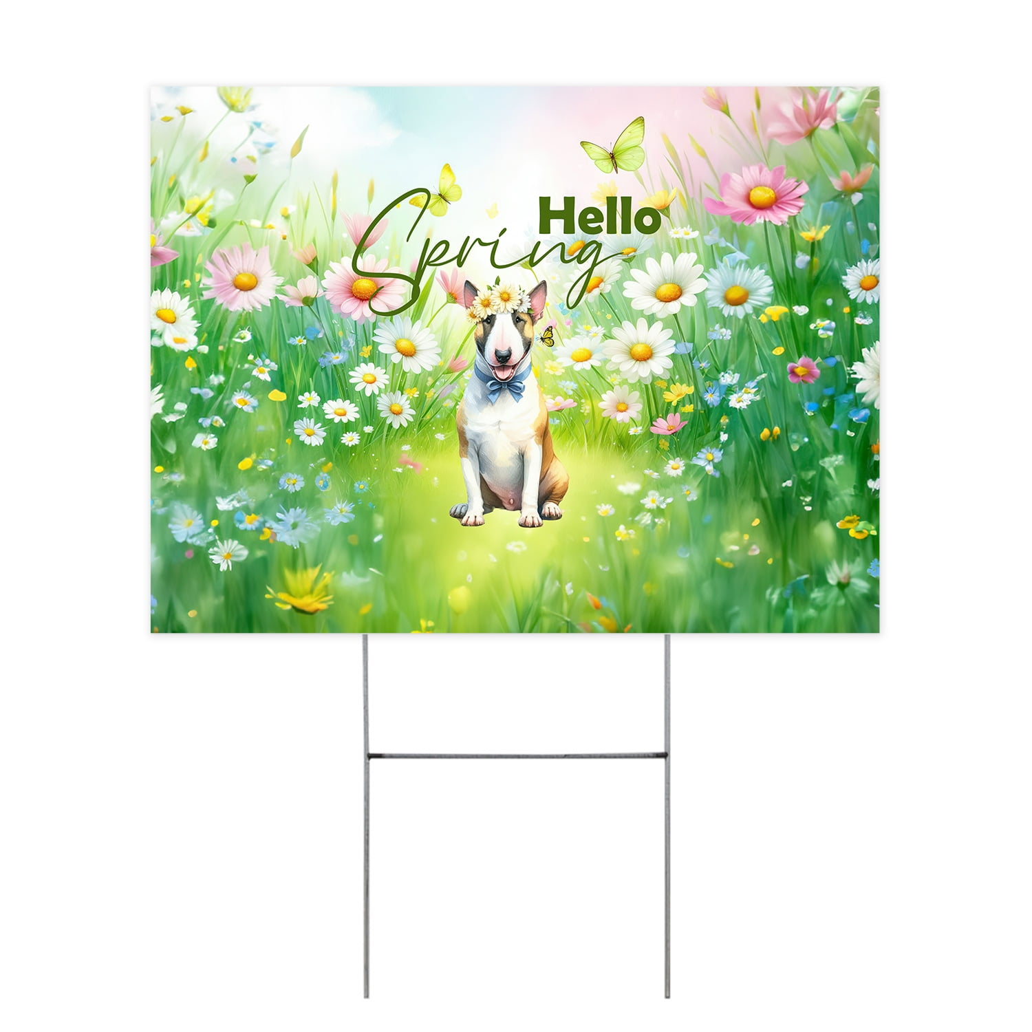 Bull Terrier Hello Spring Time Flower Floral Nature Yard Sign Bully Dog ...