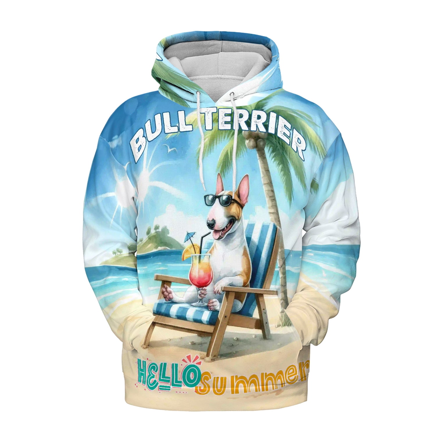 Bull Terrier Hello Summer Beach Theme with Sunglasses and Tropical ...
