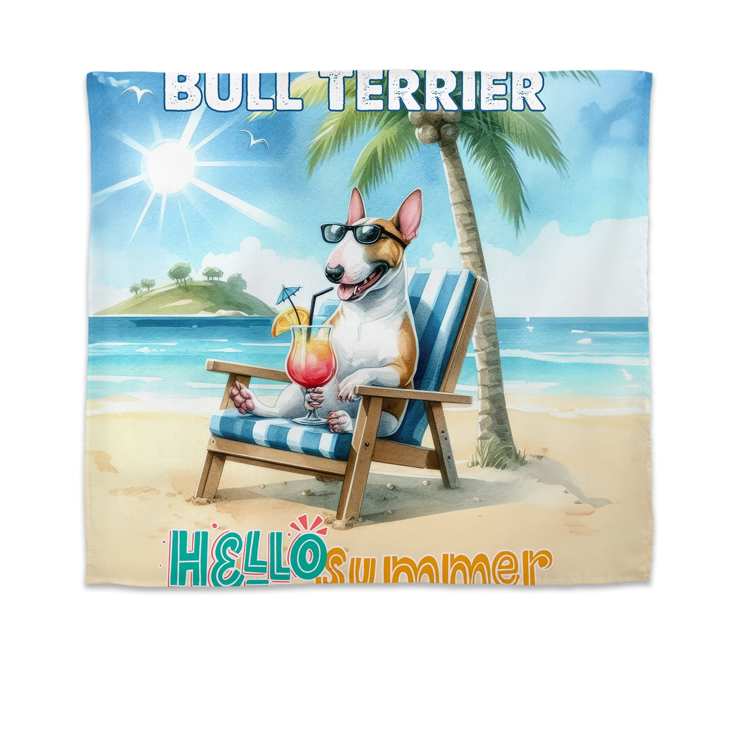 Bull Terrier Hello Summer Beach Theme with Sunglasses and Tropical ...