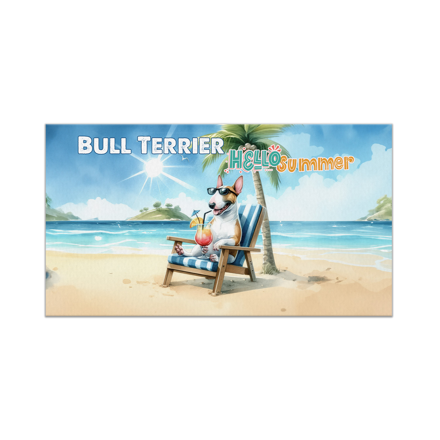 Bull Terrier Hello Summer Beach Theme with Sunglasses and Tropical ...
