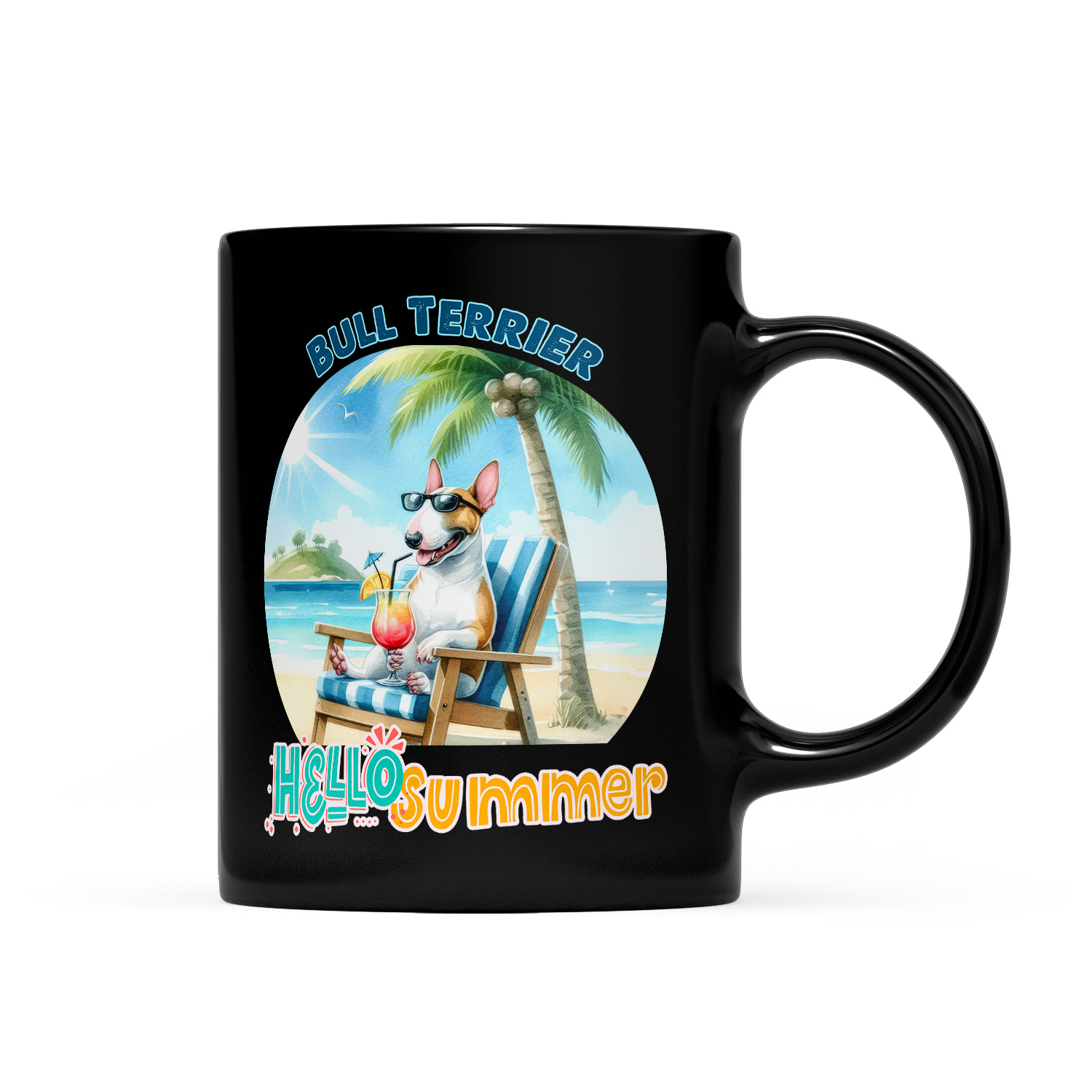 Bull Terrier Hello Summer Beach Theme with Sunglasses and Tropical ...