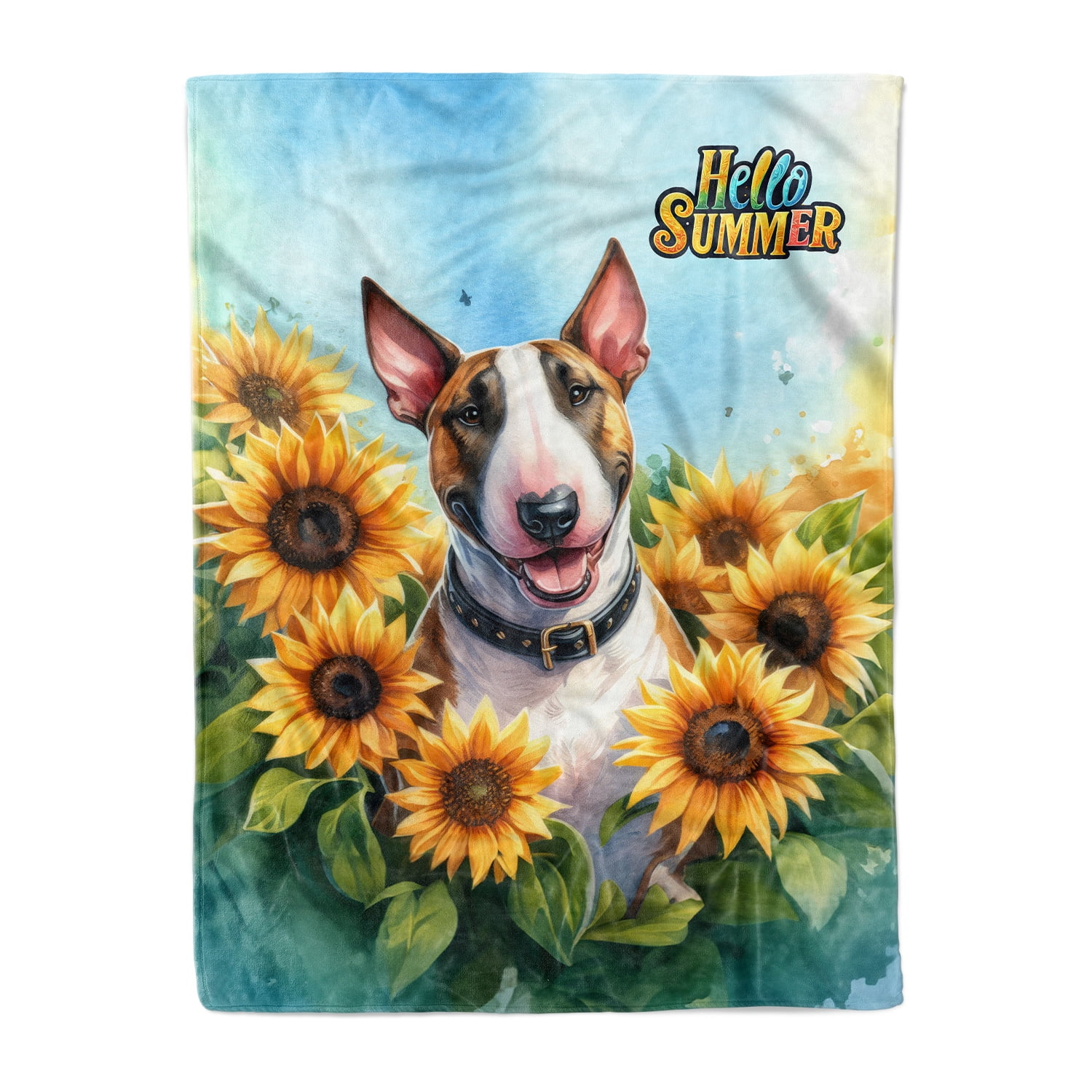 Bull Terrier Hello Summer Sunshine Sunflowers Spring Retro Vintage Cozy ...