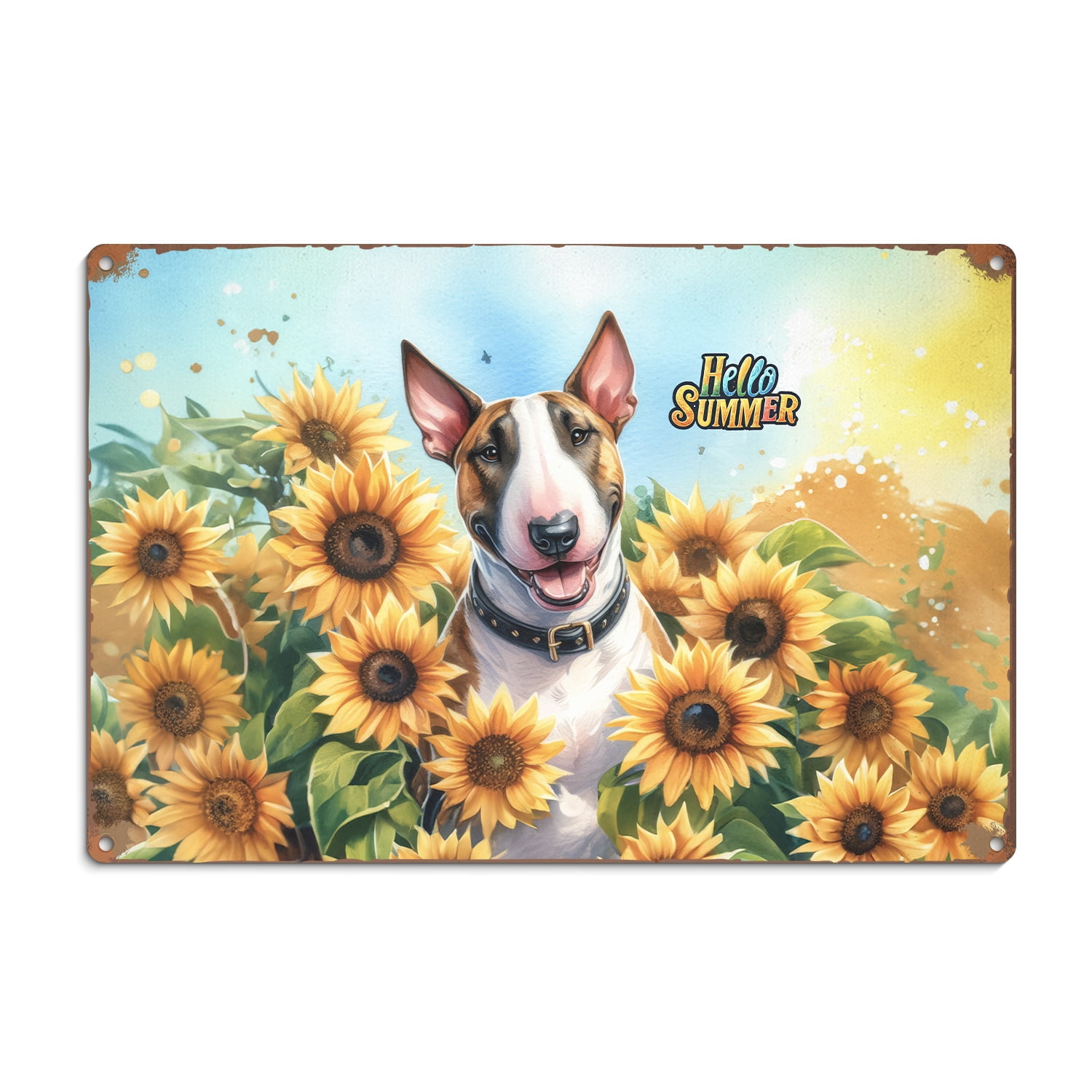 Bull Terrier Hello Summer Sunshine Sunflowers Spring Retro Vintage ...