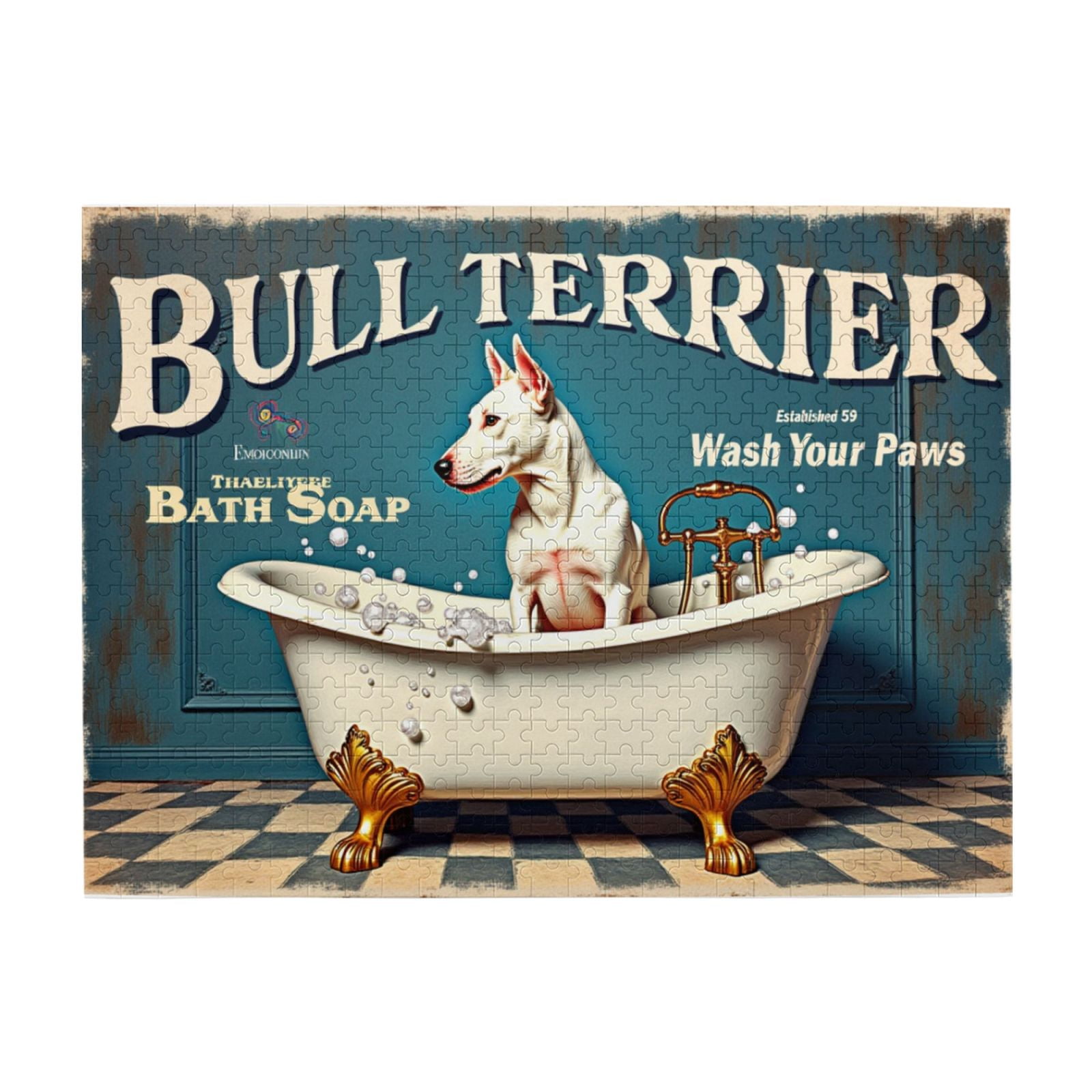 Bull Terrier In Bathtub 500Piece Adult Jigsaw Puzzle Vintage Art， Dog ...