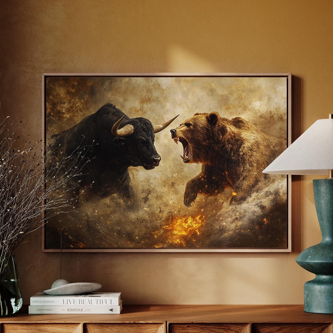 Bull Vs Bear Wall Art Print â€“ Stock Market Battle Painting â ...