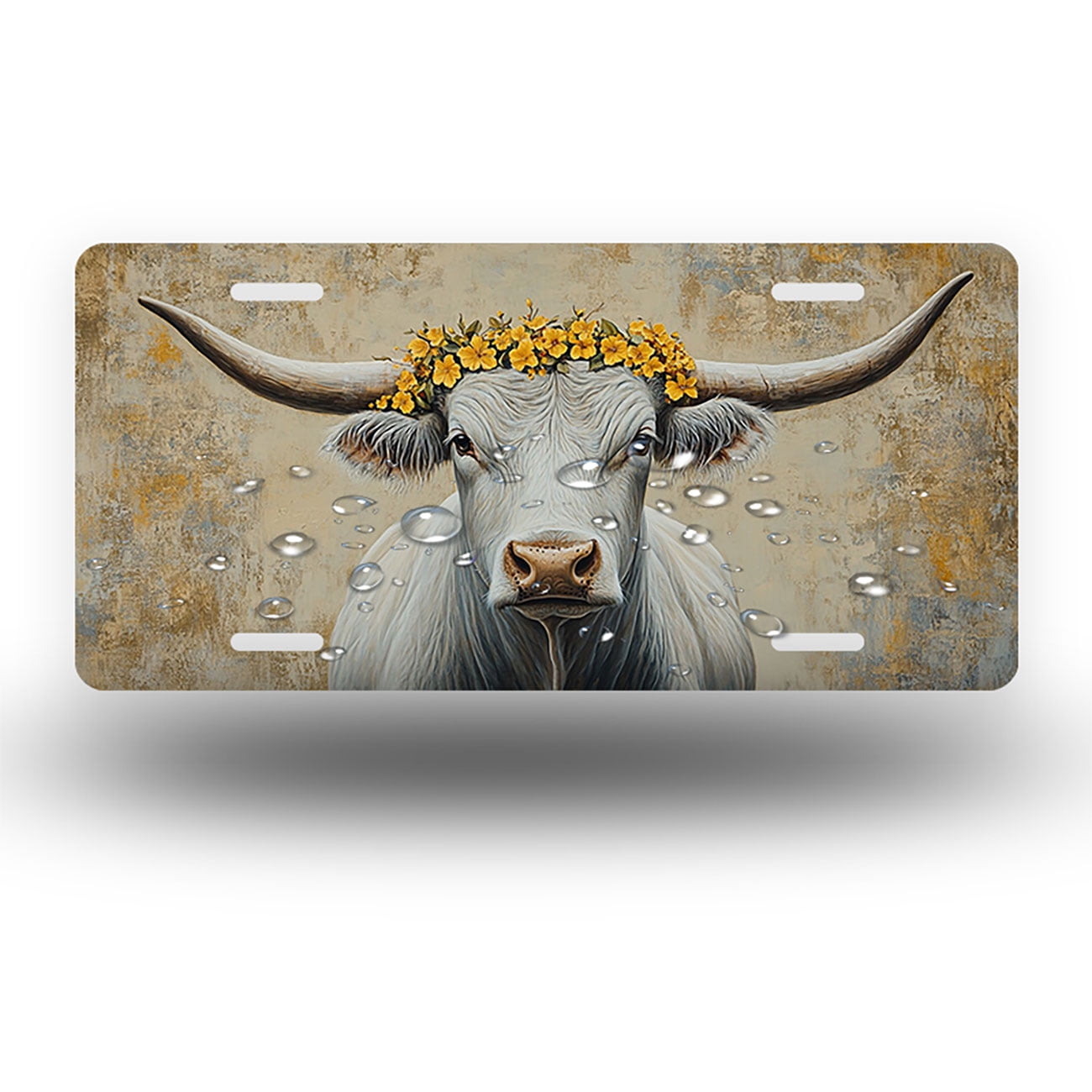 Bull with Yellow Flower Crown Front License Plate,Metal License Plate ...