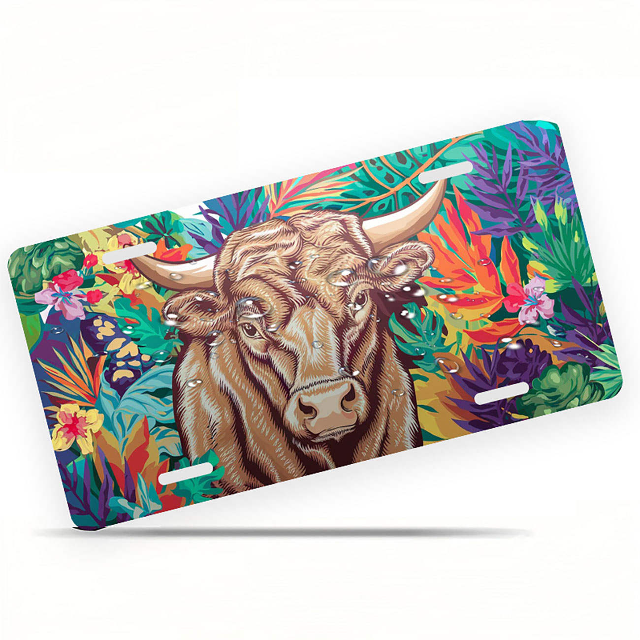 Bull among tropical leaves Funny Personalized License Plate Rust-proof ...