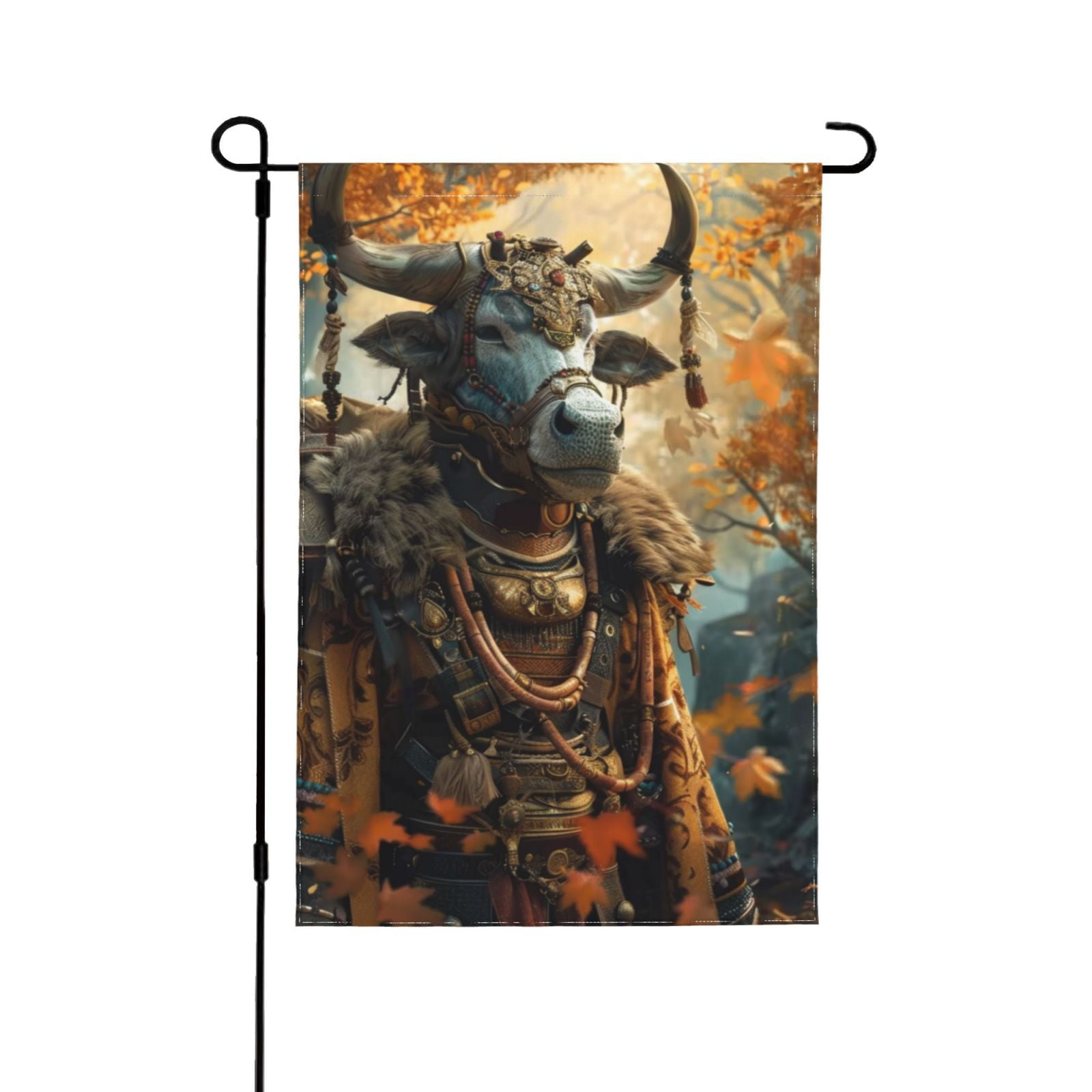 Bull-headed humanoid in ornate attire in mystical forest Garden flag ...