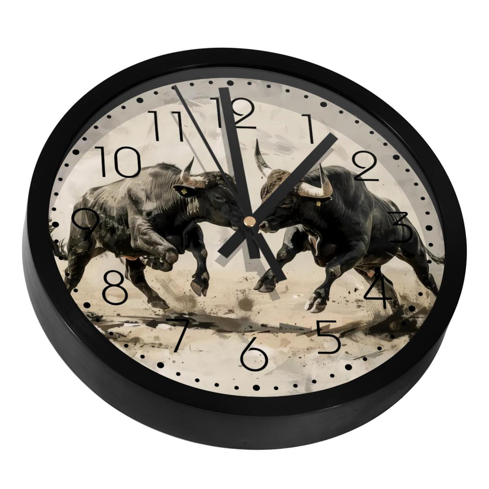Bull in Fight Silent Wall Clock, Non Ticking Battery Operated 9.8 Inch ...
