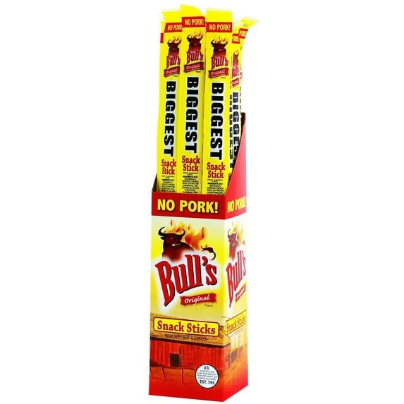 Bull's Original 0.9oz Snack Sticks – 24 Count Box (Made with beef and ...