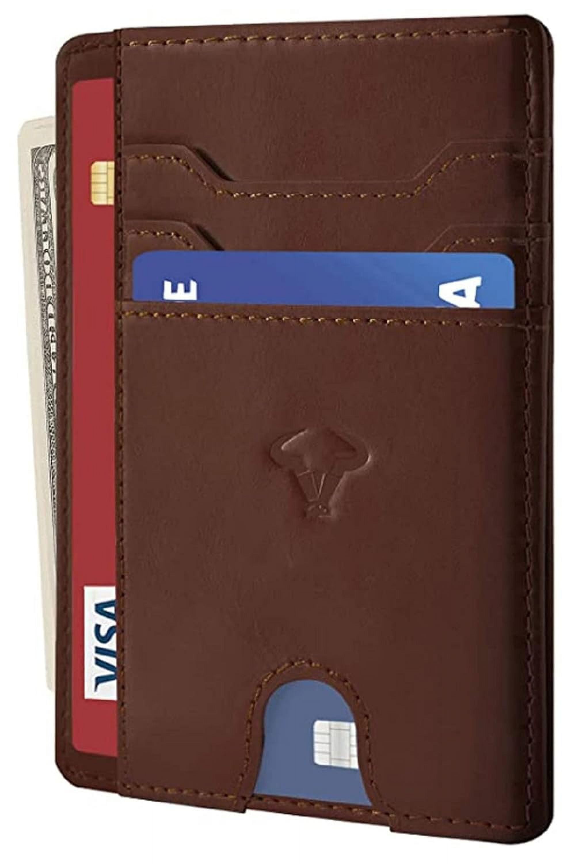 BullCaps Genuine Leather Slim Wallet | RFID Blocking Skinny Minimal ...