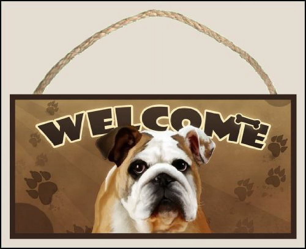 Bulldog 10" x 5" Wooden Welcome Sign Featuring the Art of Scott Rogers ...