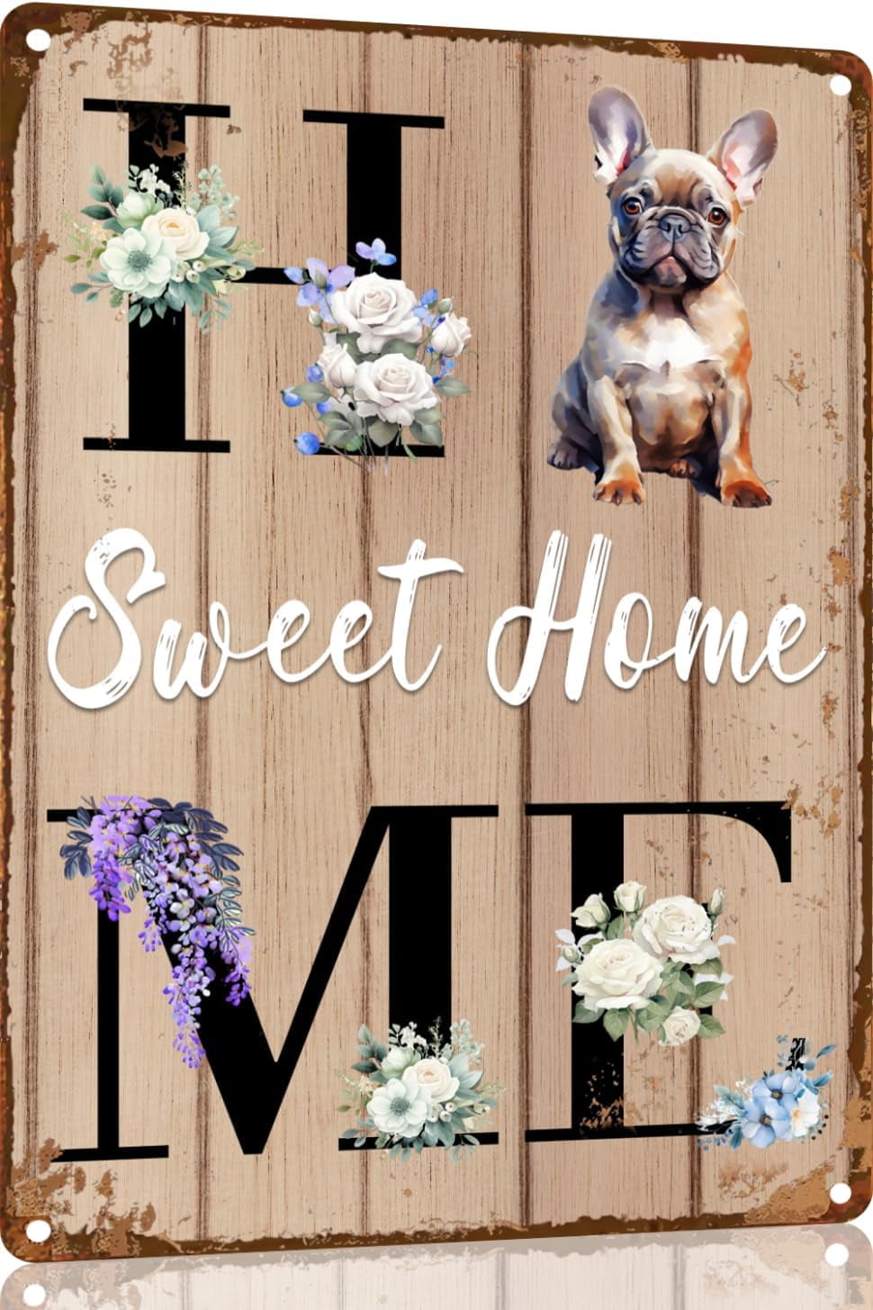 Bulldog Aluminum Sign Home Sweet Home Dog Welcome Sign for Front Door ...