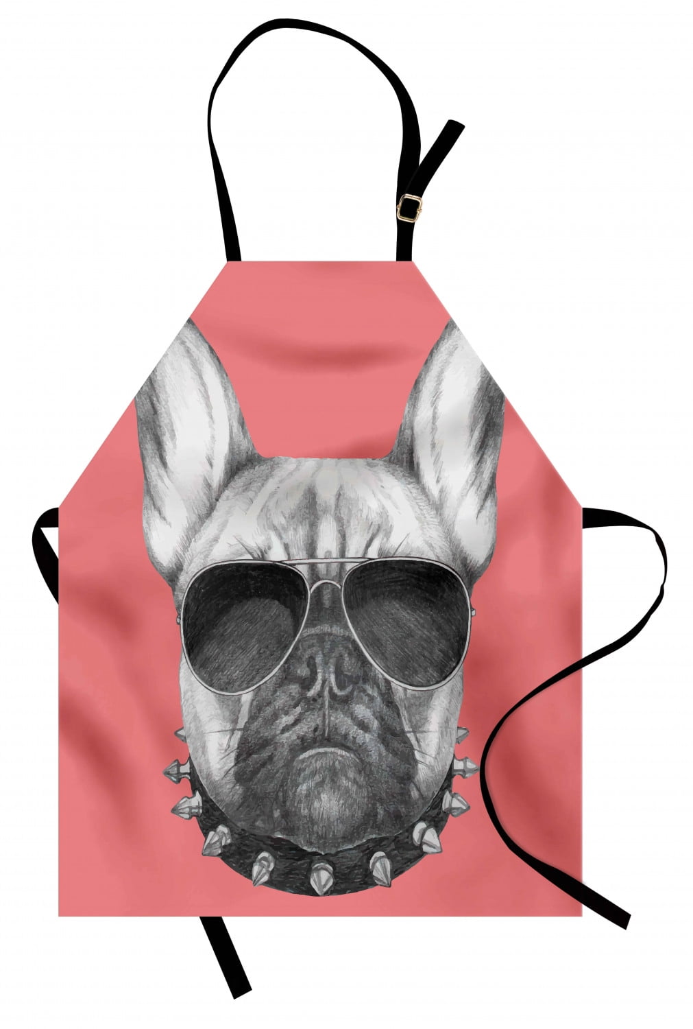 Bulldog Apron Hand Drawn Style Dog Portrait with Collar and Sunglasses ...