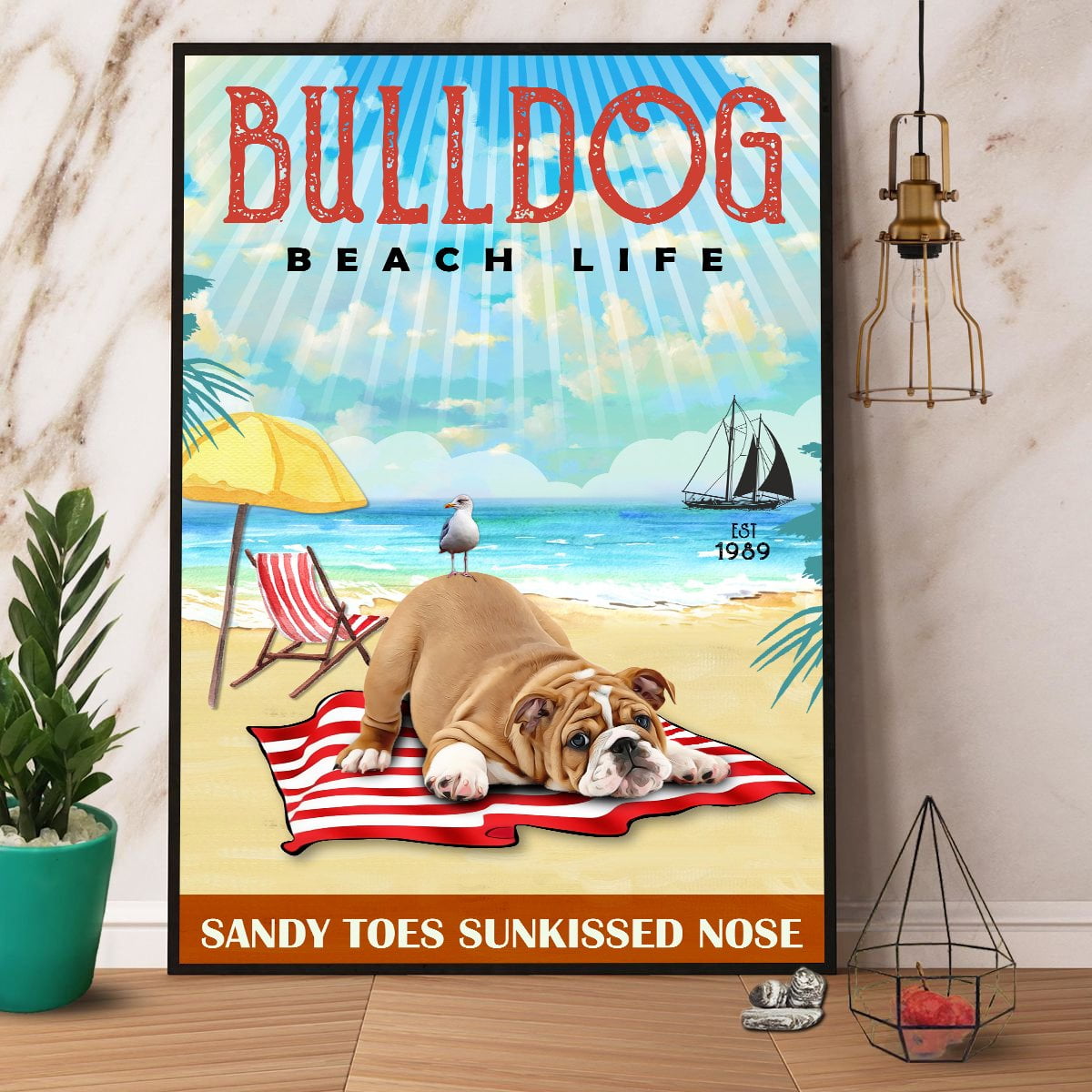 Bulldog Beach Life Bulldog Paper Poster No Frame Matte Wall Art Decor ...