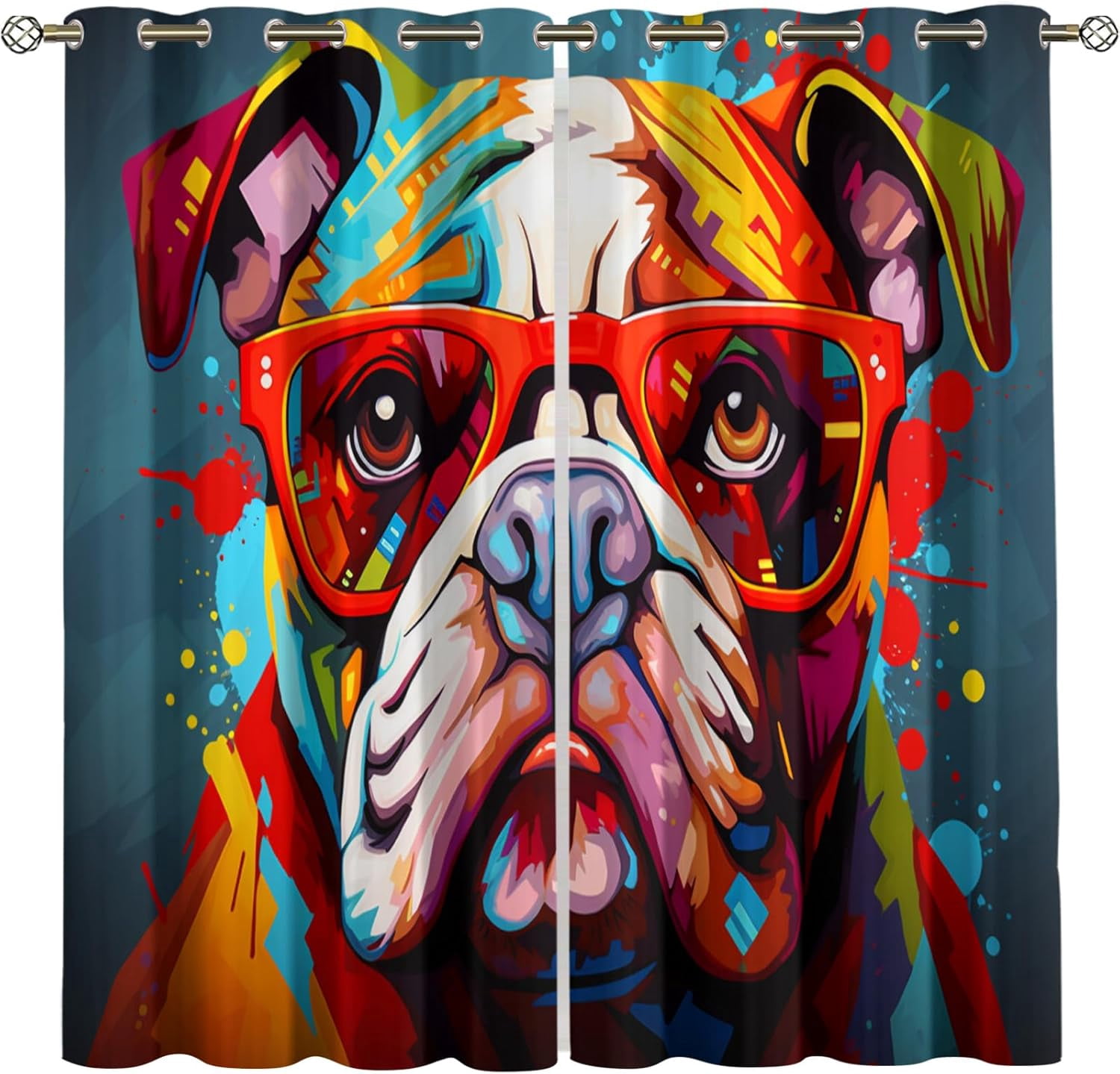 Bulldog Blackout Curtains, Colorful Graffiti Dog Window Drapes for ...
