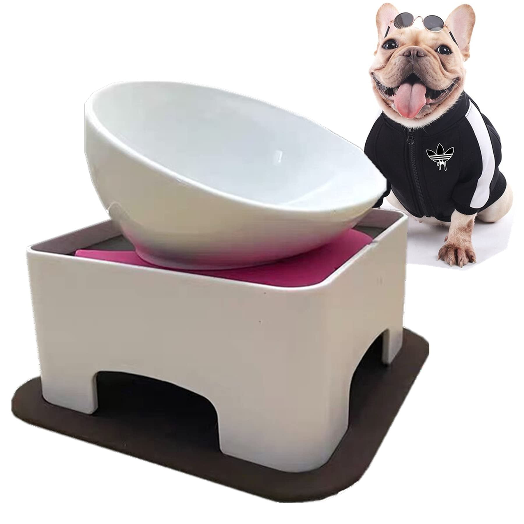 Bulldog Bowl Anti-Slip Dog Cat Dish SMRDetachable Rubber Dog Bowl Pet ...