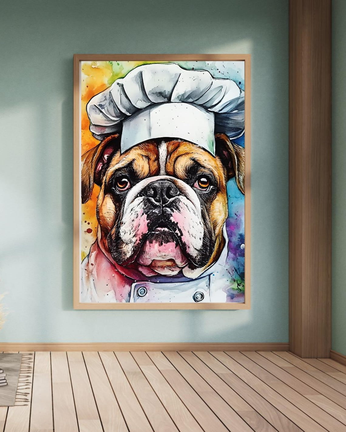 Bulldog Chef Watercolor Print: Funny Kitchen Dog Art #2242, Unframed ...