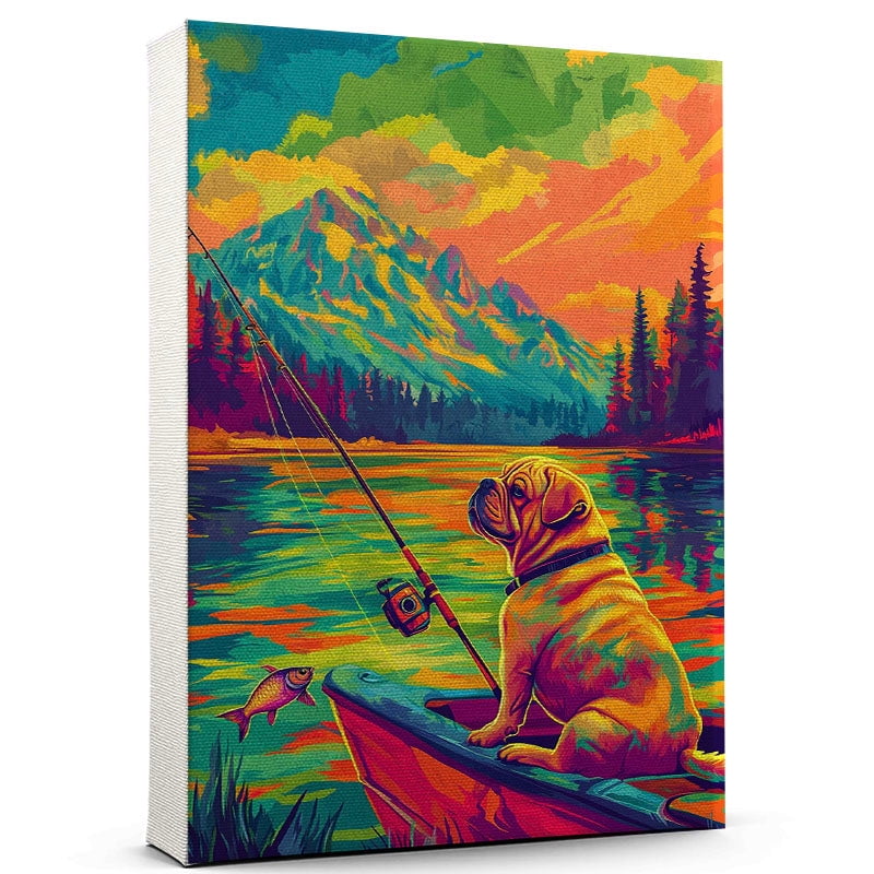 Bulldog Dog Canvas Fishing Canvas – Cute Bulldog Canvas Wall Art of ...