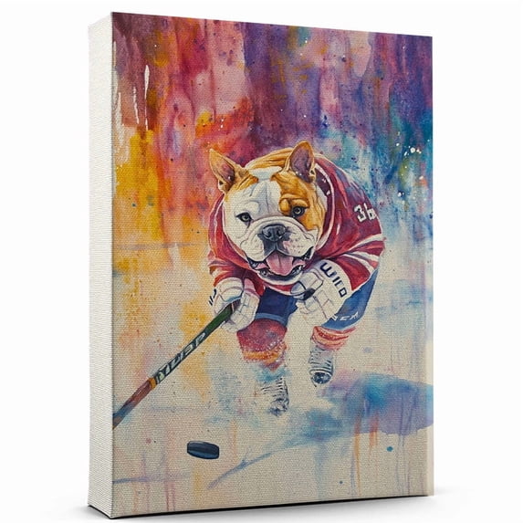 Bulldog Dog Canvas Ice Hockey Stretched Canvas Size 8x12 – Funny ...