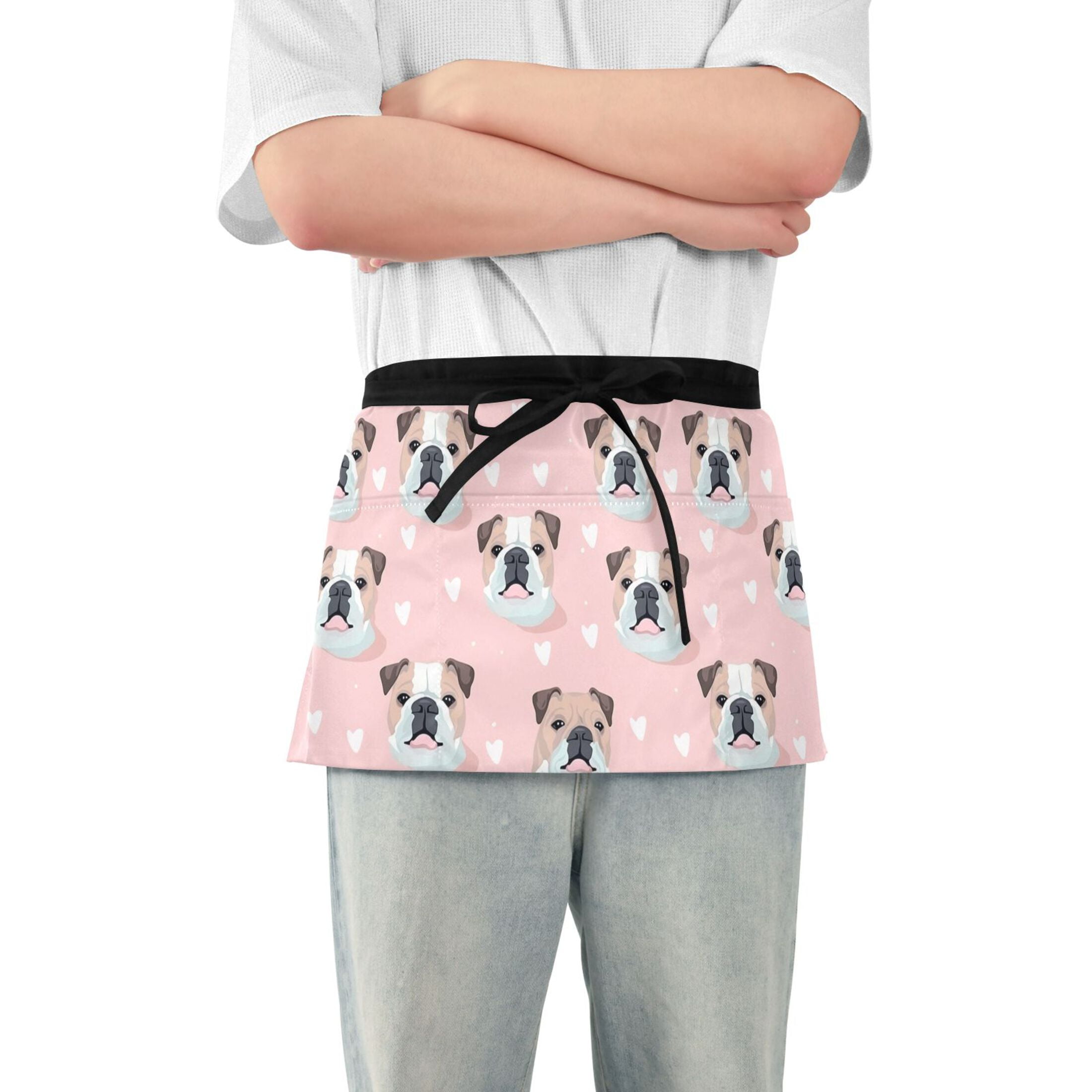 Bulldog Dog Face and Heart Server Apron with 3 Pockets Waterproof ...