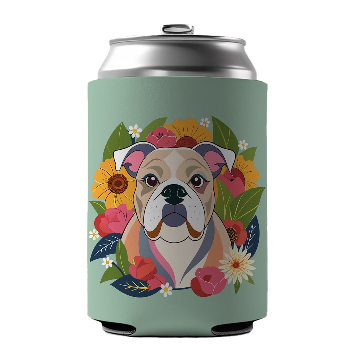 Bulldog Dog Floral Flowers Drink Beer Soda Insulated Sleeve Holder Can ...