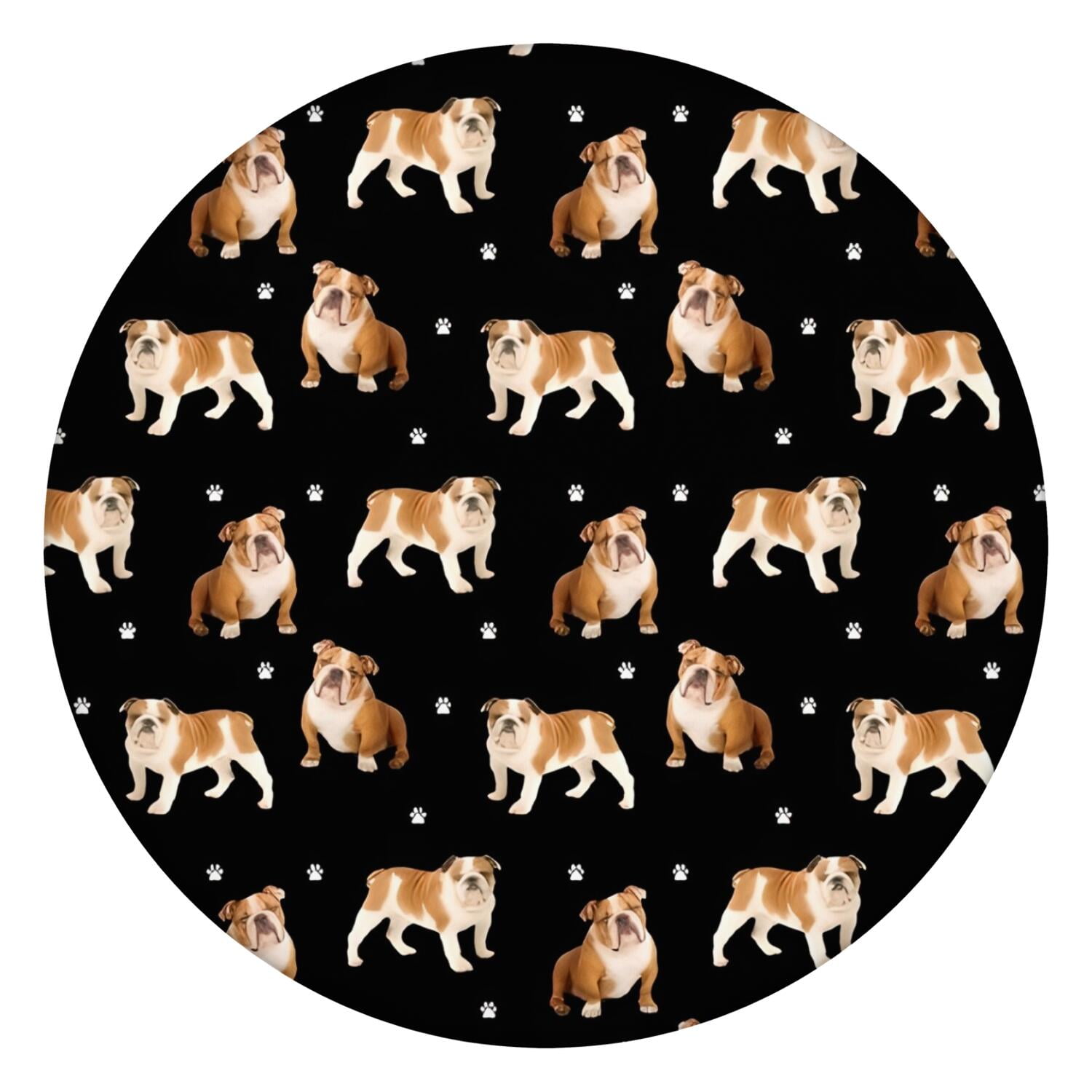 Bulldog Dog and Footprints Round Fitted Tablecloth with Elastic Edge ...