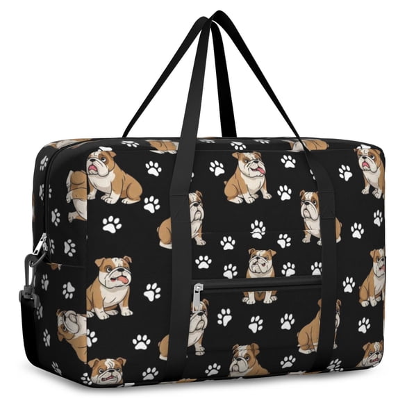 Bulldog and Dog Paw Print Black Pattern Foldable Travel Duffel Bag ...