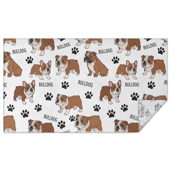 Bulldog and Dog Paw Print White Pattern Waterproof Tablecloth ...