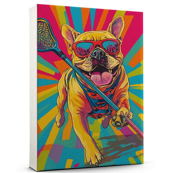 Bulldog Dog Playing Lacrosse Stretched Canvas Size 8x12 – Vintage Style ...