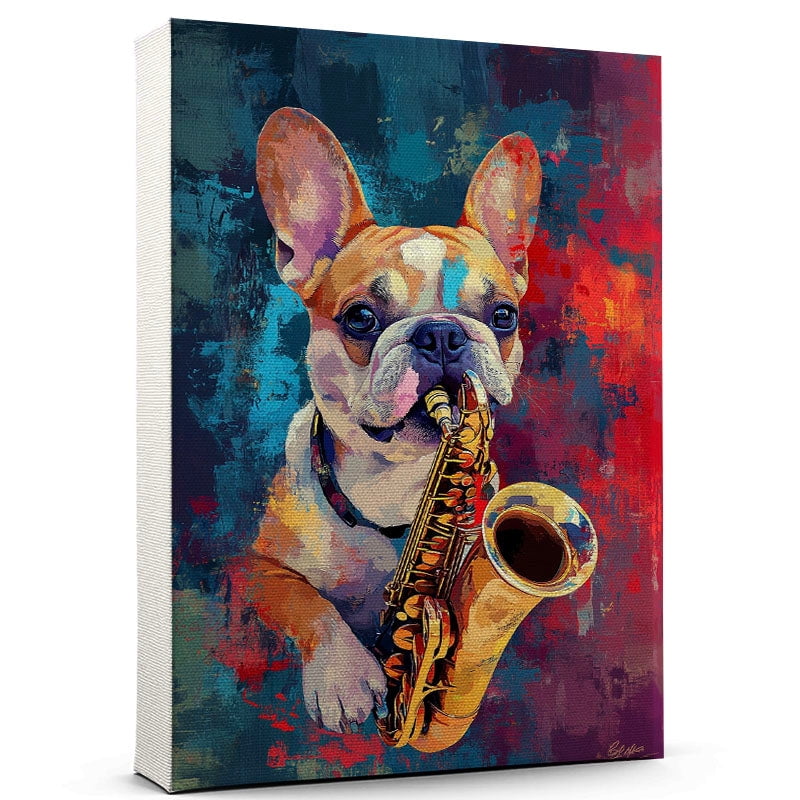 Bulldog Dog Saxophone Art Stretched Canvas Size 8x12 – Bulldog Dog ...