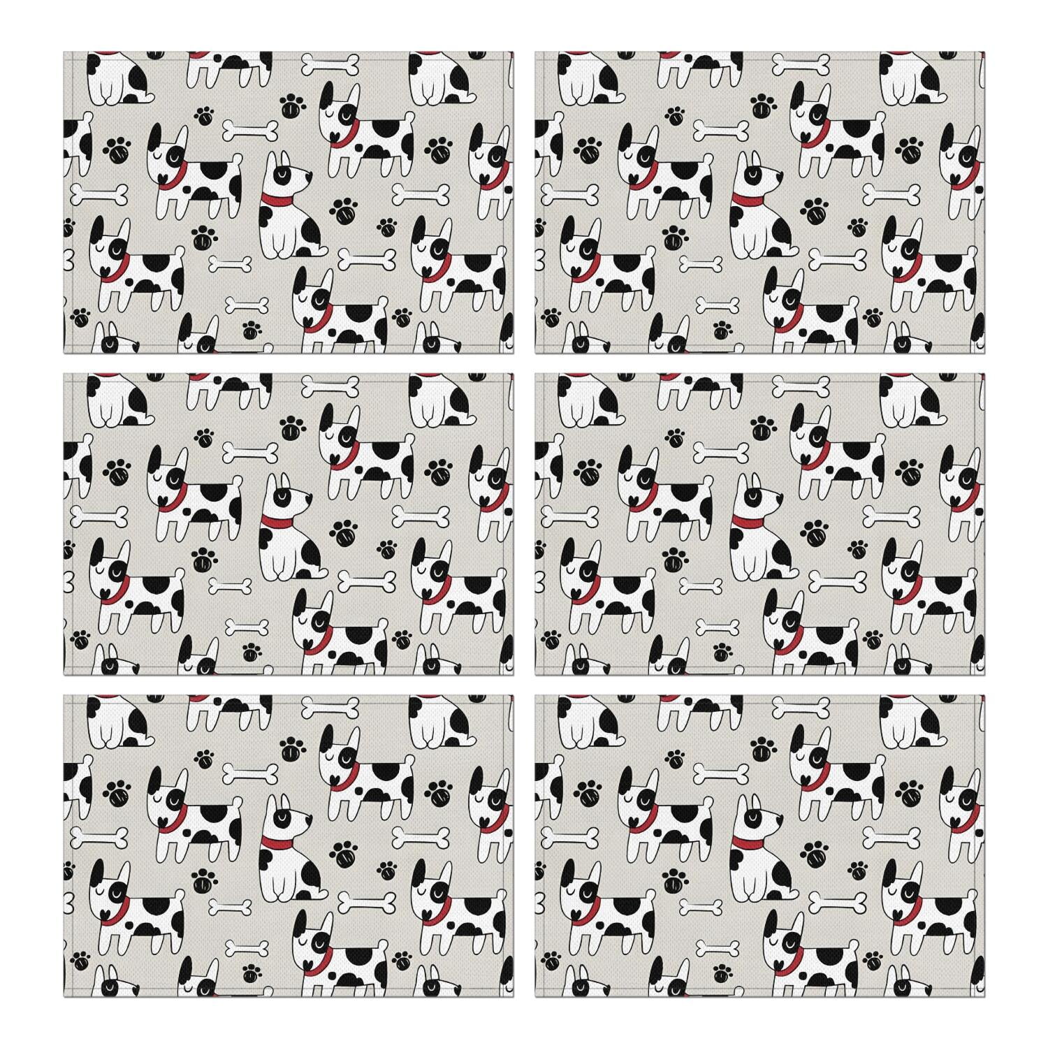 Bulldog Dog Summer Placemats Table Placemats Set Of 6-Linen Kitchen ...